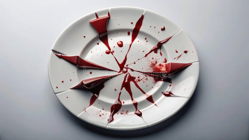 A Nightmarish Still Life Broken Plate Blood and Sharp Fragments on a ...