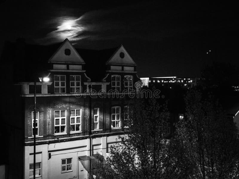 Nightscape stock photo. Image of night, moon, building - 120309168