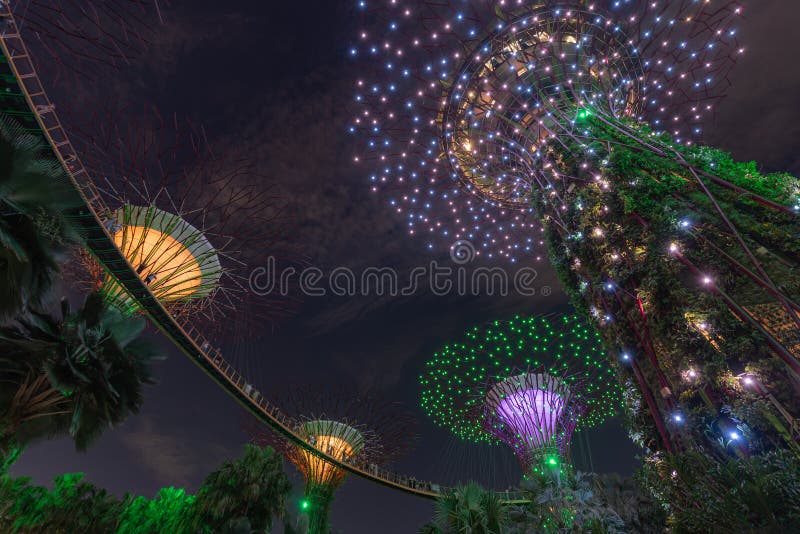Nightscape of Colorful Lighted Structures at Garden by the Bay Stock ...