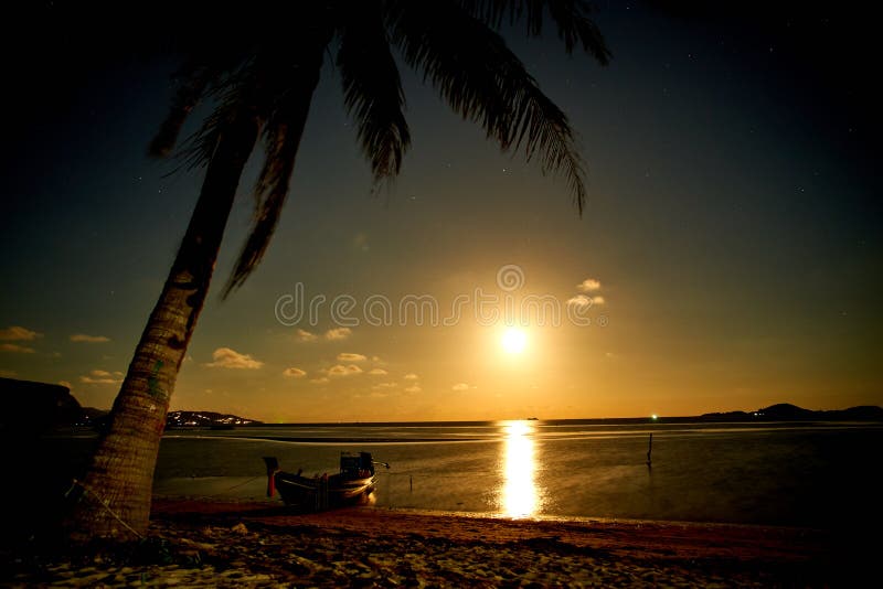 Nightscape Moon at a Tropical Beach in Thailand Stock Photo - Image of ...