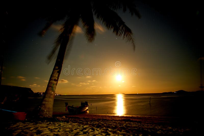 Nightscape Moon at a Tropical Beach in Thailand Stock Image - Image of ...