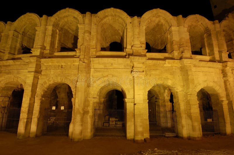 Nightshot of the Roman Arena Stock Photo - Image of provence, night ...