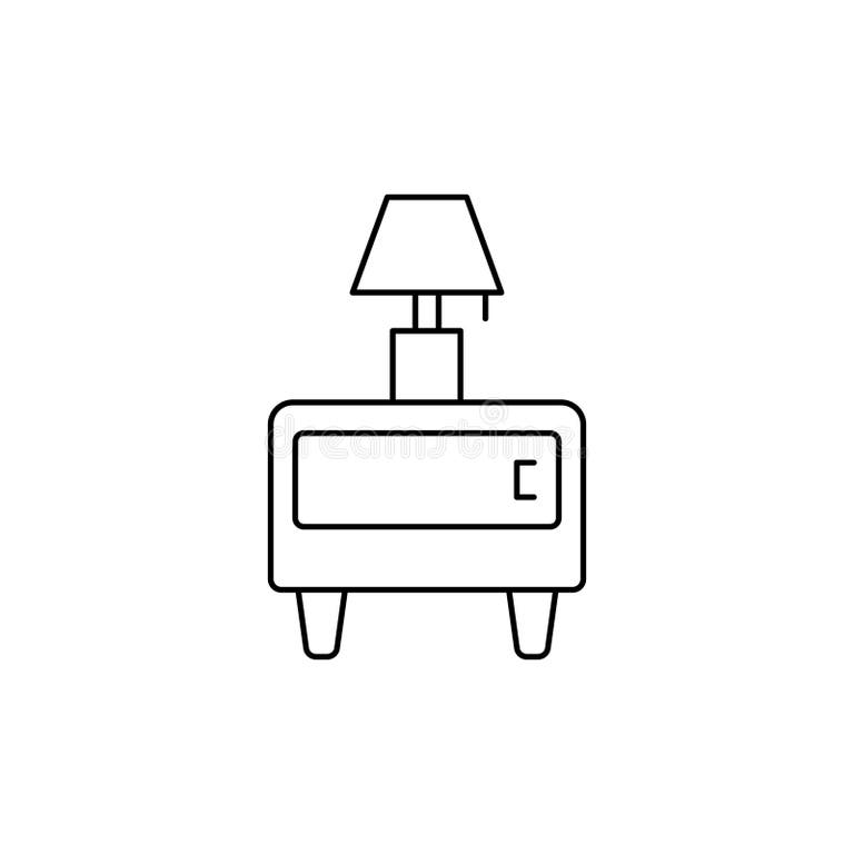 Nightstand with Lamp Vector Set. Bedside Table Linear Icon. Outline of ...