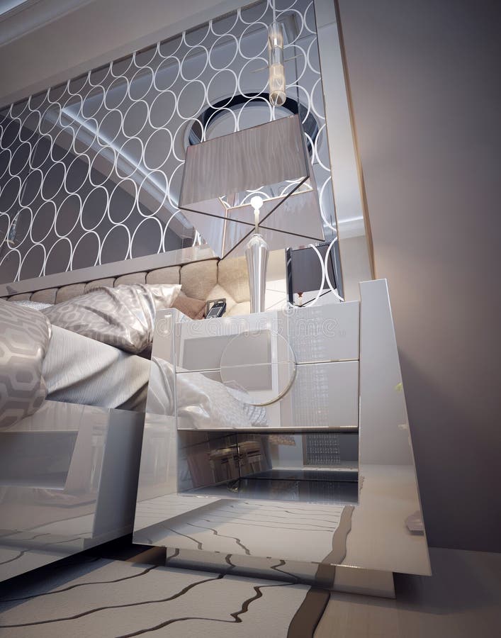Nightstands and Bedside Tables in a Luxurious Modern Style Stock ...