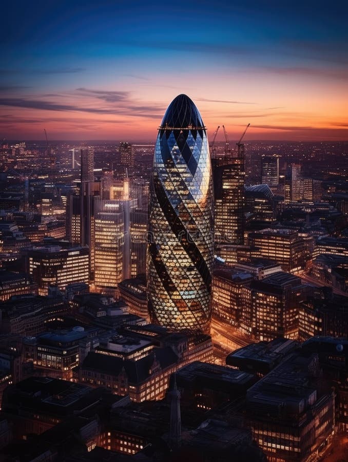 Nighttime Aerial View of City, with an Impressive Skyscraper in ...