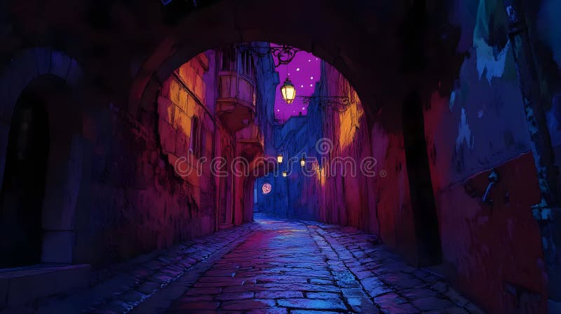 Nighttime Alleyway Illustration Stock Illustration - Illustration of ...