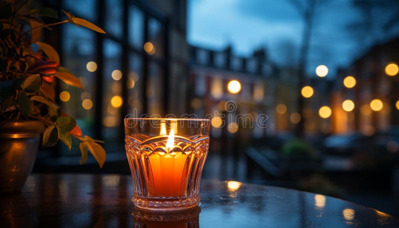 Nighttime Bar Scene with Illuminated Tables and Drinks Generated by AI ...