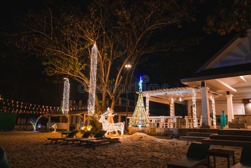 Festive Beachside Night Scene with Lights in Phuket, Thailand Stock ...