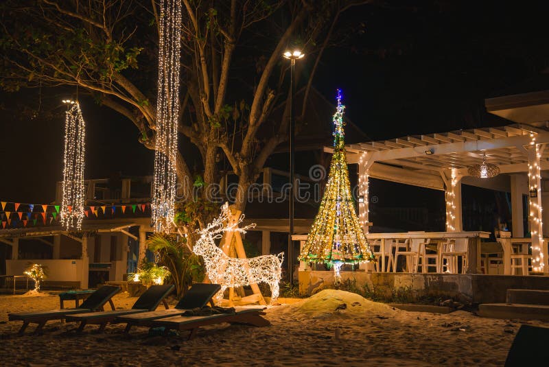 Festive Beach Scene with Christmas Decorations in Thailand Stock Photo ...