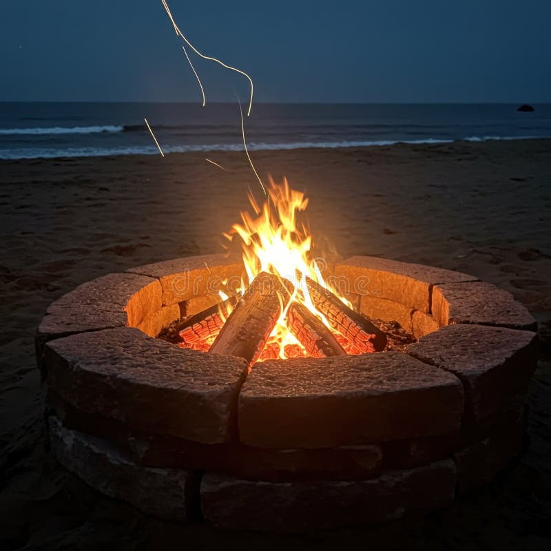 Nighttime Bonfire on Sandy Beach Stock Illustration - Illustration of ...
