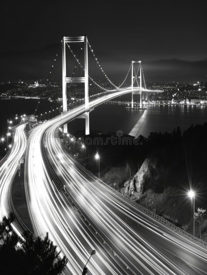 Nighttime Bridge stock photo. Image of darkness, infrastructure - 383284328