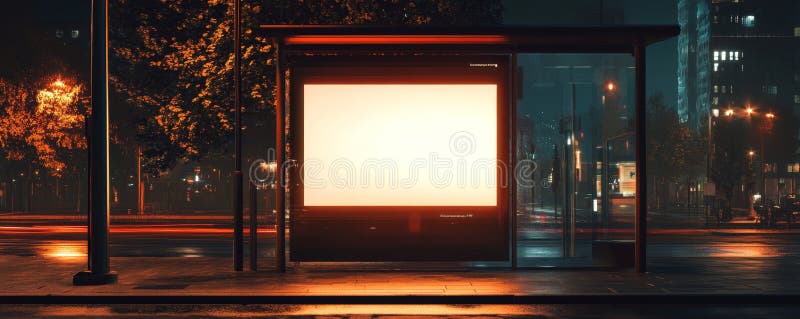 Nighttime Bus Stop with Illuminated Billboard Stock Illustration ...