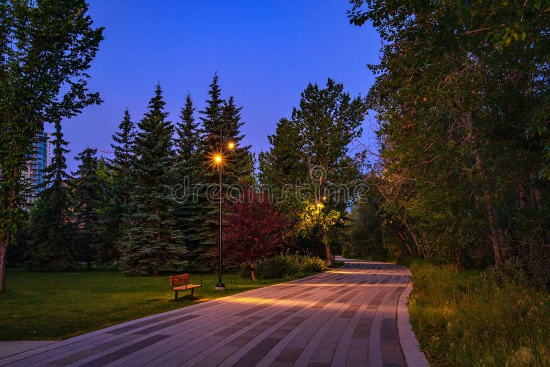 Nighttime Calgary Park Walkway Stock Photo - Image of illuminated ...