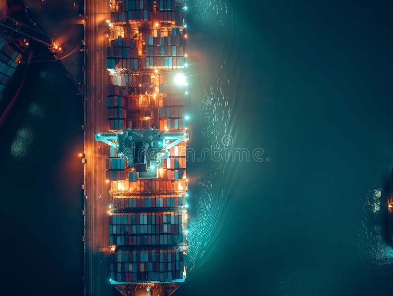 Nighttime Cargo Ship stock photo. Image of vessel, maritime - 309805786