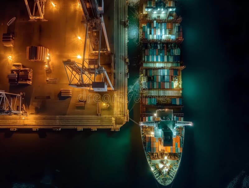 Nighttime Cargo Ship stock photo. Image of logistics - 309806108