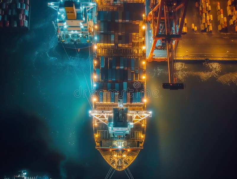 Nighttime Cargo Ship stock image. Image of harbor, ship - 309806223
