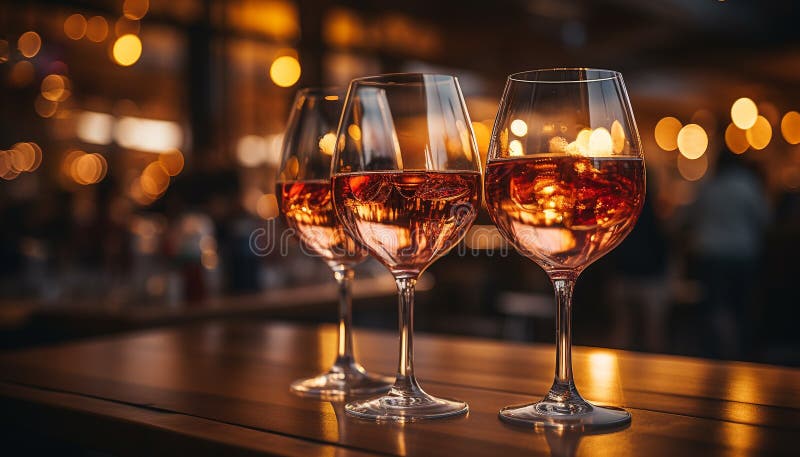 Nighttime Celebration at a Bar, Wineglass Reflects Elegance and Luxury ...