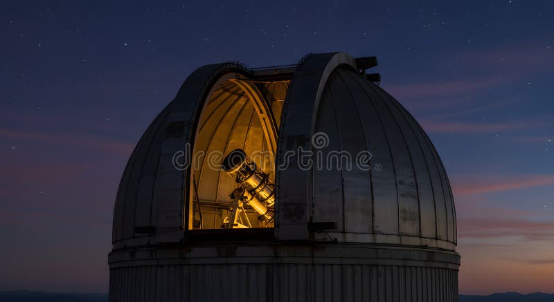 Nighttime Celestial Observation: a Powerful Telescope Glowing Under a ...