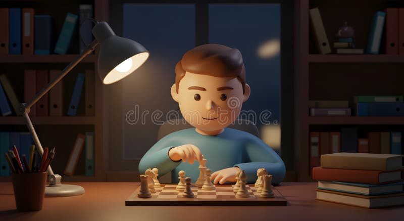 Nighttime Chess Game: a 3D Render of a Man Strategically Playing Chess ...