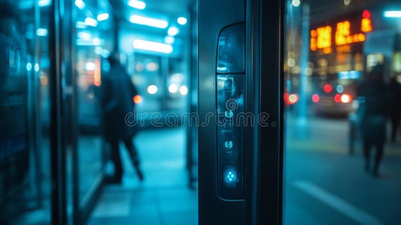 Nighttime City Bus Stop Door Access Panel Stock Illustration ...