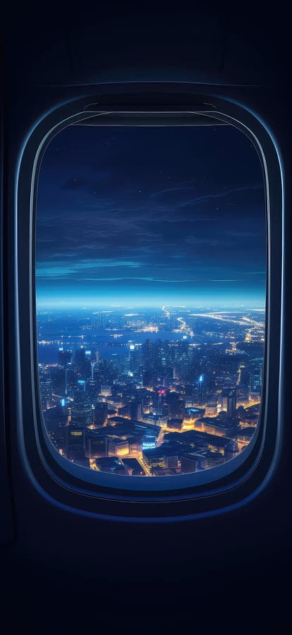 Nighttime City View from Airplane Window with Empty Space Stock ...
