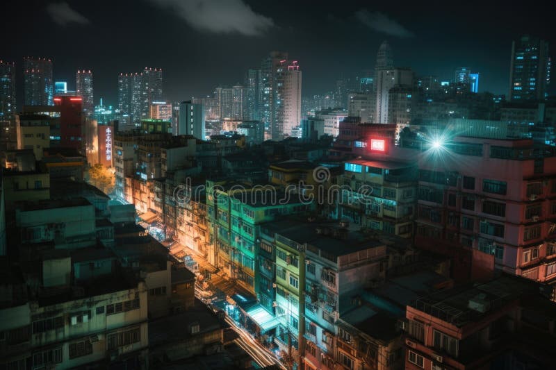 Nighttime Cityscape, with Colorful Lights Shining and Illuminating the ...