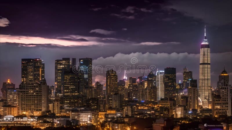 Nighttime Cityscape with Dramatic Clouds Stock Video - Video of ...