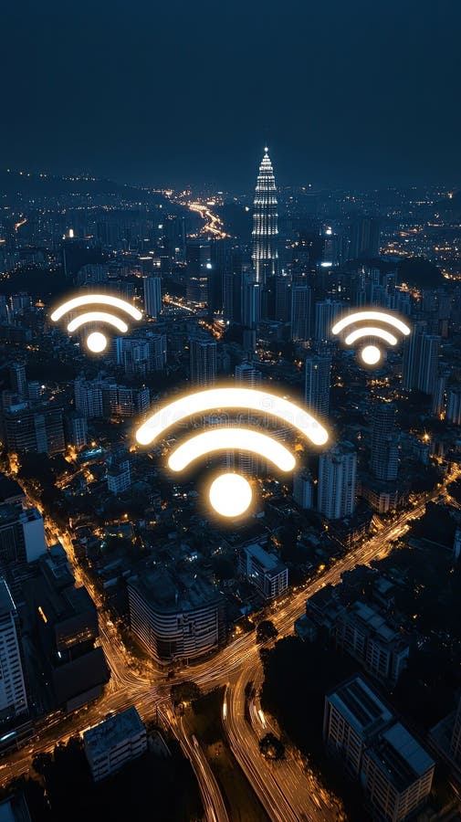 Nighttime Cityscape Illuminated by Natural Light, Featuring Network ...