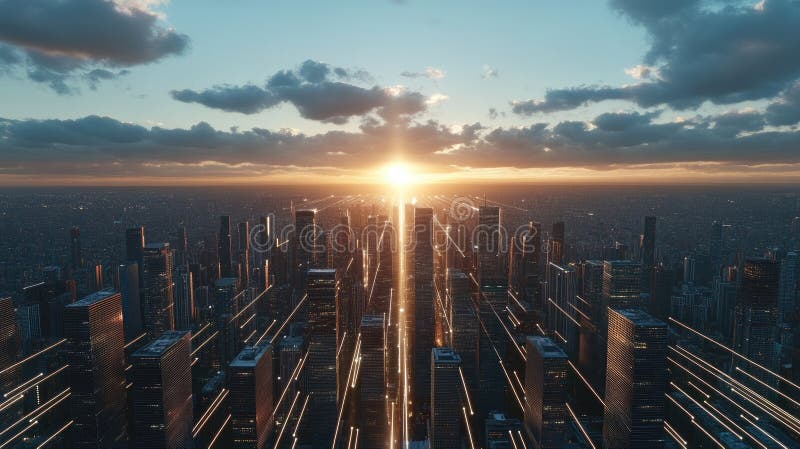 Nighttime Cityscape Illuminated by Natural Light, Featuring Network ...