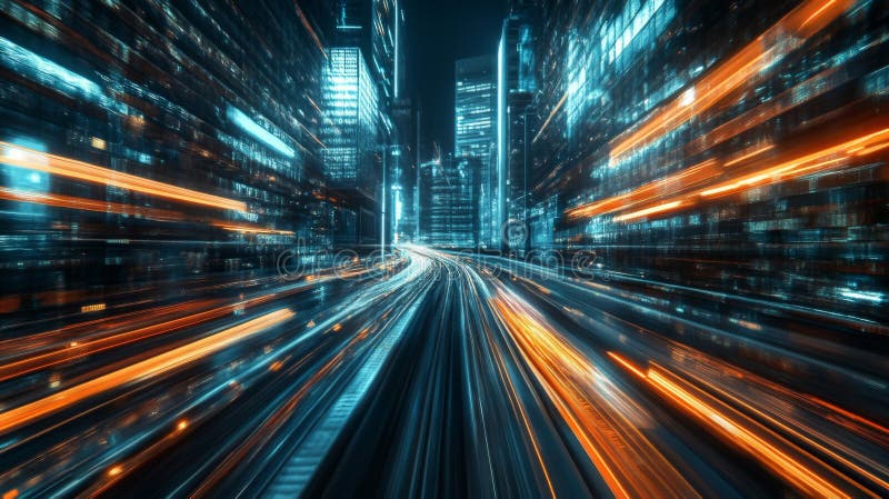 A Nighttime Cityscape with Motion Blur and Bright Lights Stock Illustration - Illustration of ...