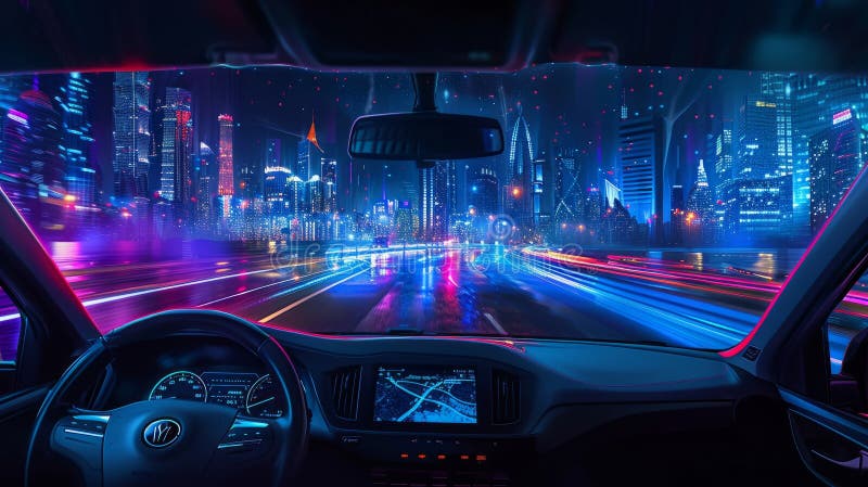 Nighttime Cityscape Viewed from Inside a Stock Illustration ...