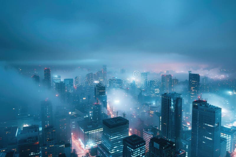 Nighttime Cityscape Viewed from a Rooftop, Perfect for Urban or ...