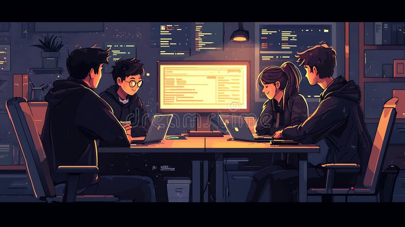 Nighttime Coding Team Collaboration Stock Photo - Image of colleagues ...