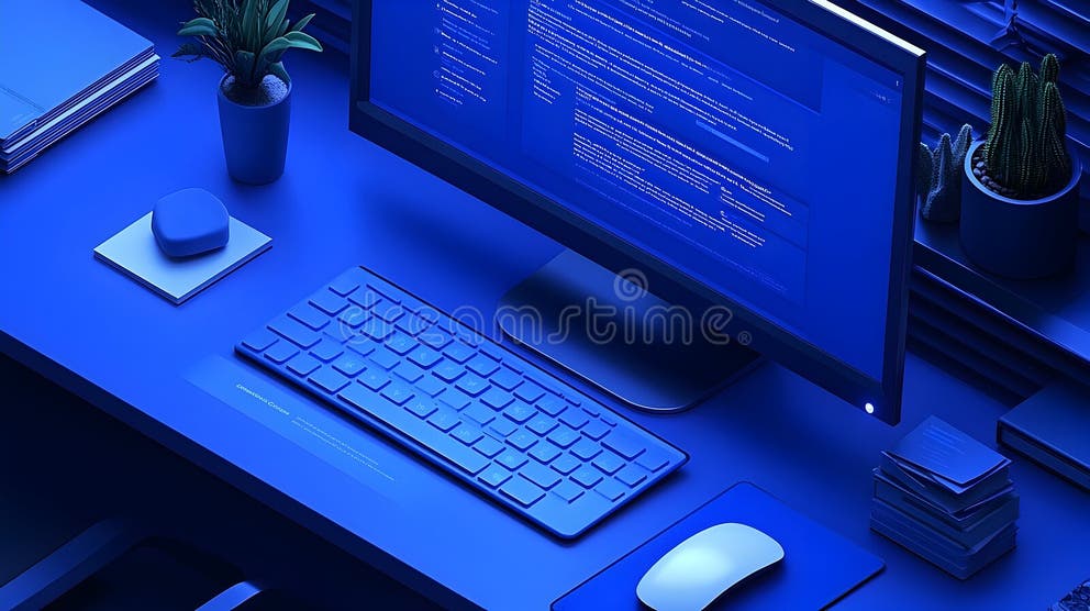 Blue AI Coding Workspace stock illustration. Illustration of digital ...