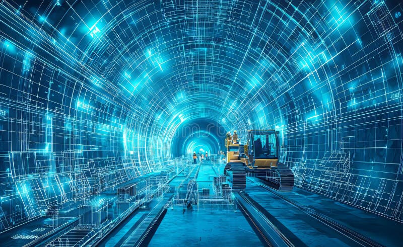 During Nighttime, Construction Workers Team Up on a Subterranean Project within a Cutting-edge ...