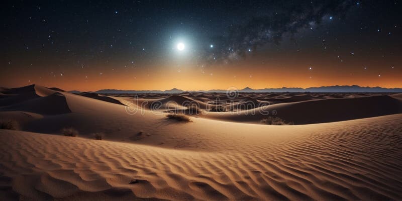 A Nighttime Desert Scene with a Sky Full of Stars and Moonlit Sand ...