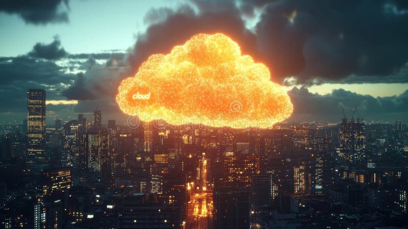 Nighttime Digital Rain and Clouds Representing Cloud Computing and Data ...