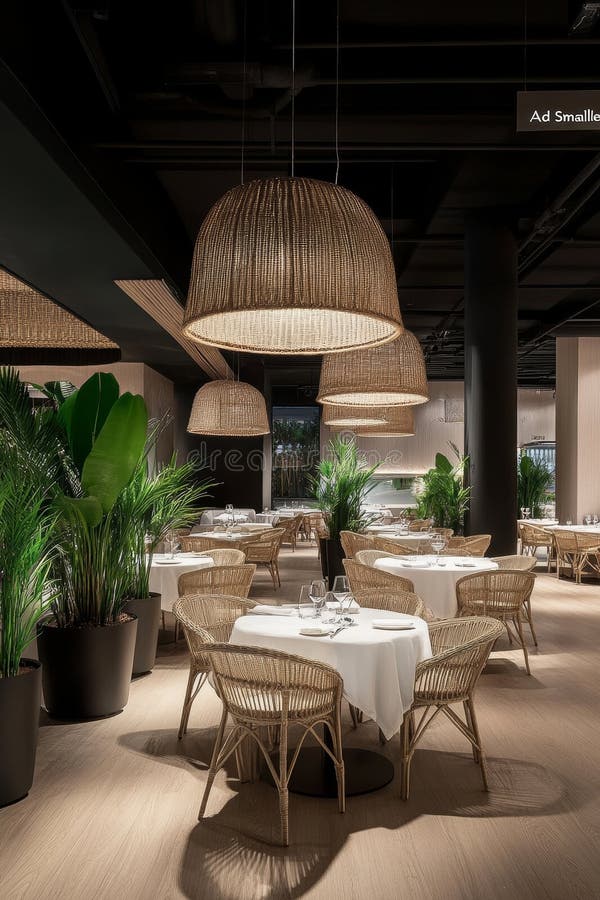 Nighttime Dining Scene in a Tropical Restaurant Interior. Stock Photo ...