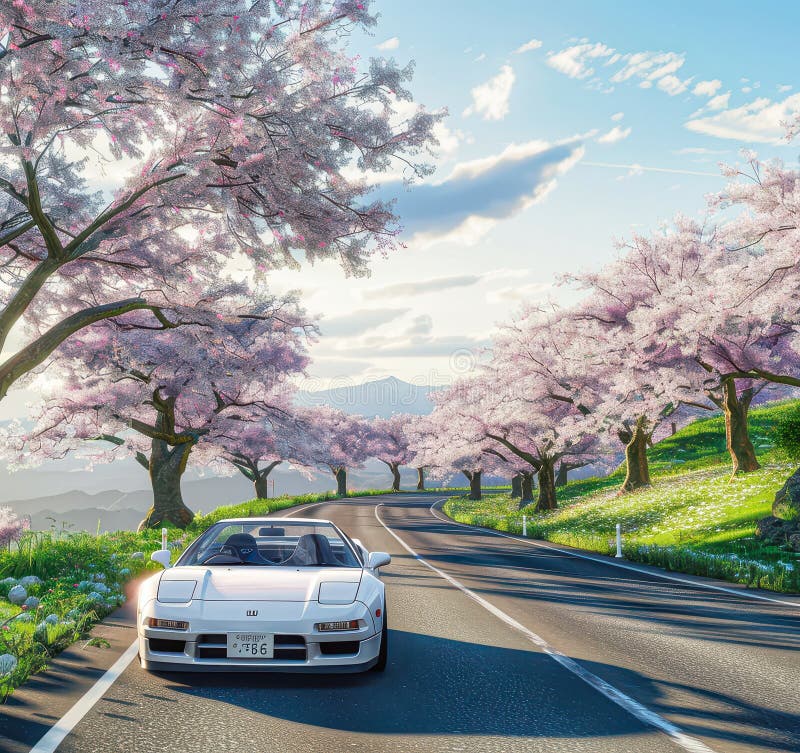 A Nighttime Drive through a Tunnel of Cherry Blossoms Stock Image ...