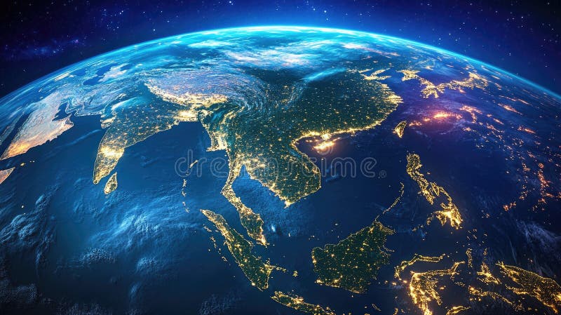 Nighttime Earth Illuminated Stock Image - Image of continents ...