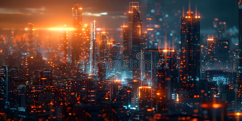 Nighttime in a Futuristic Tech City with Abstract Design Featuring High ...