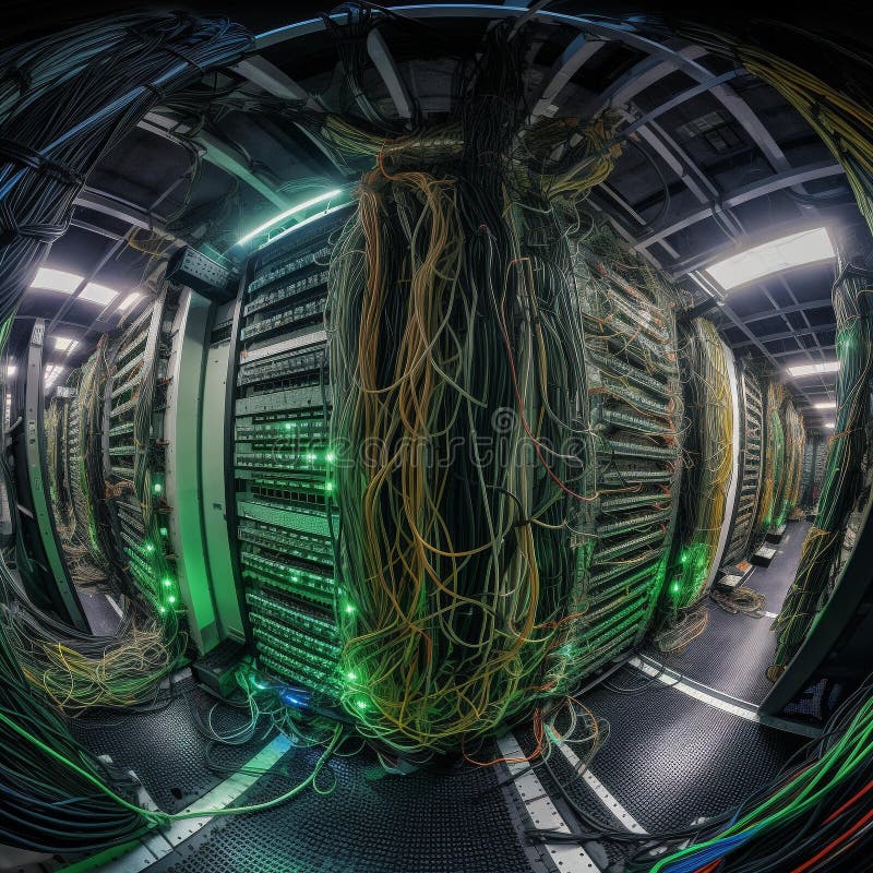 Nighttime Glow of a Busy Server Room Stock Illustration - Illustration ...