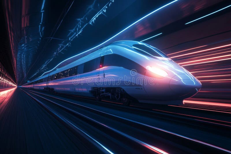 Nighttime High Speed Train Journey through a Swirl of Illuminated ...