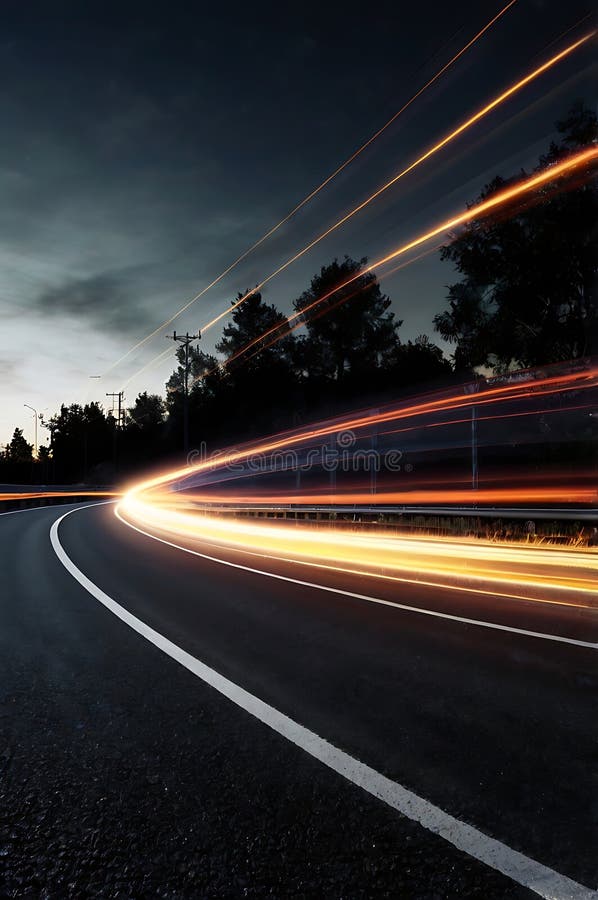 Nighttime Highway Curves with Light Trails Background Design Stock ...