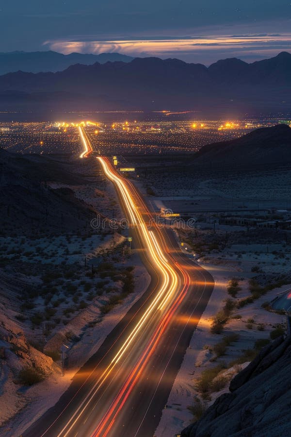 Nighttime Highway Scene with Traffic and Streetlights Stock Image ...