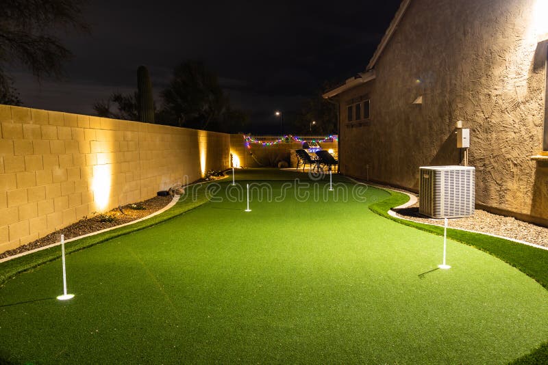 Nighttime Image of a Personal Home Putting Green Stock Photo - Image of ...