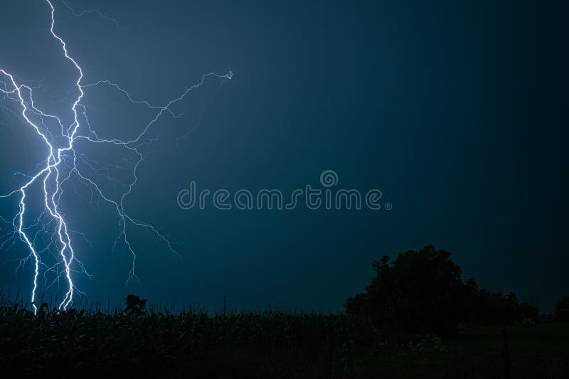 Spectacular Blue Lightning Strike at Night Stock Image - Image of ...