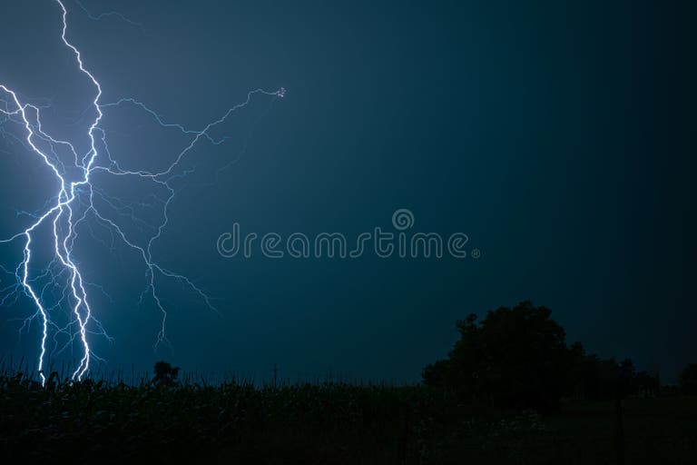 Spectacular Blue Lightning Strike at Night Stock Image - Image of ...