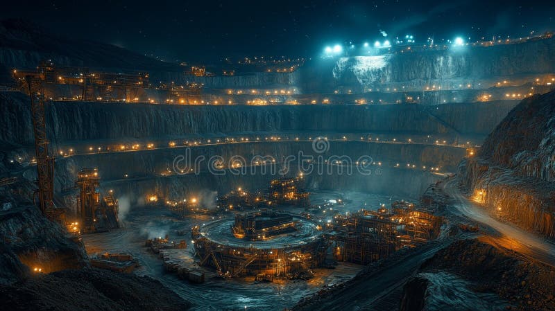 Nighttime Industrial Mining Operation - Generative Ai Stock ...