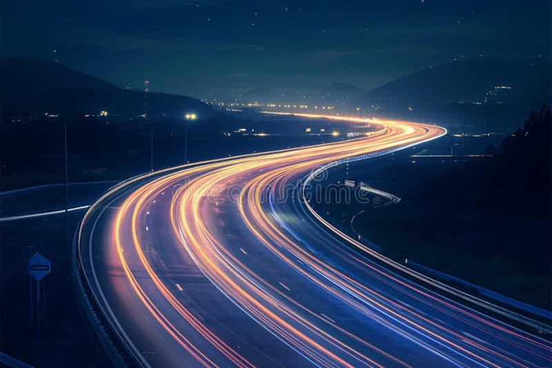 Nighttime Journey Car Light Trails Illuminate Highway, Creating ...